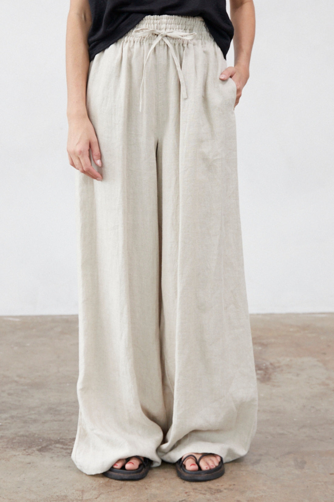Jonathan Wide Leg Linen Pants, Sand - Women's Linen Pants | UNIKSPACE